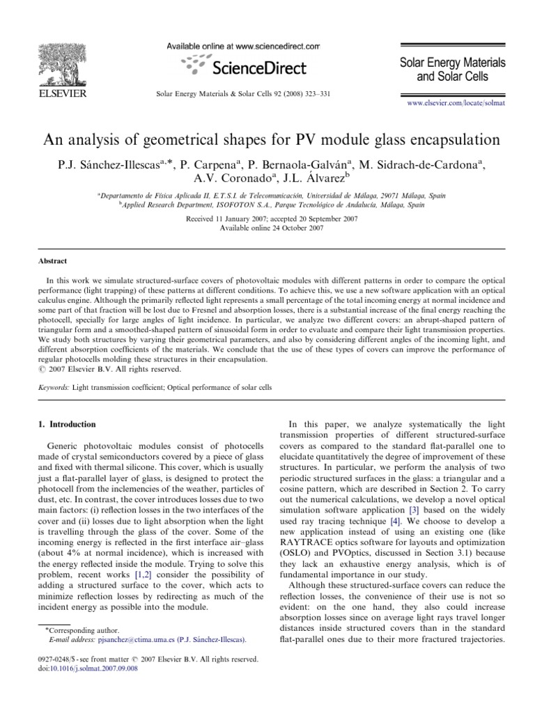 An Analysis Of Geometrical Shapes For Pv Module Glass Encapsulation Pdf Optics Refraction