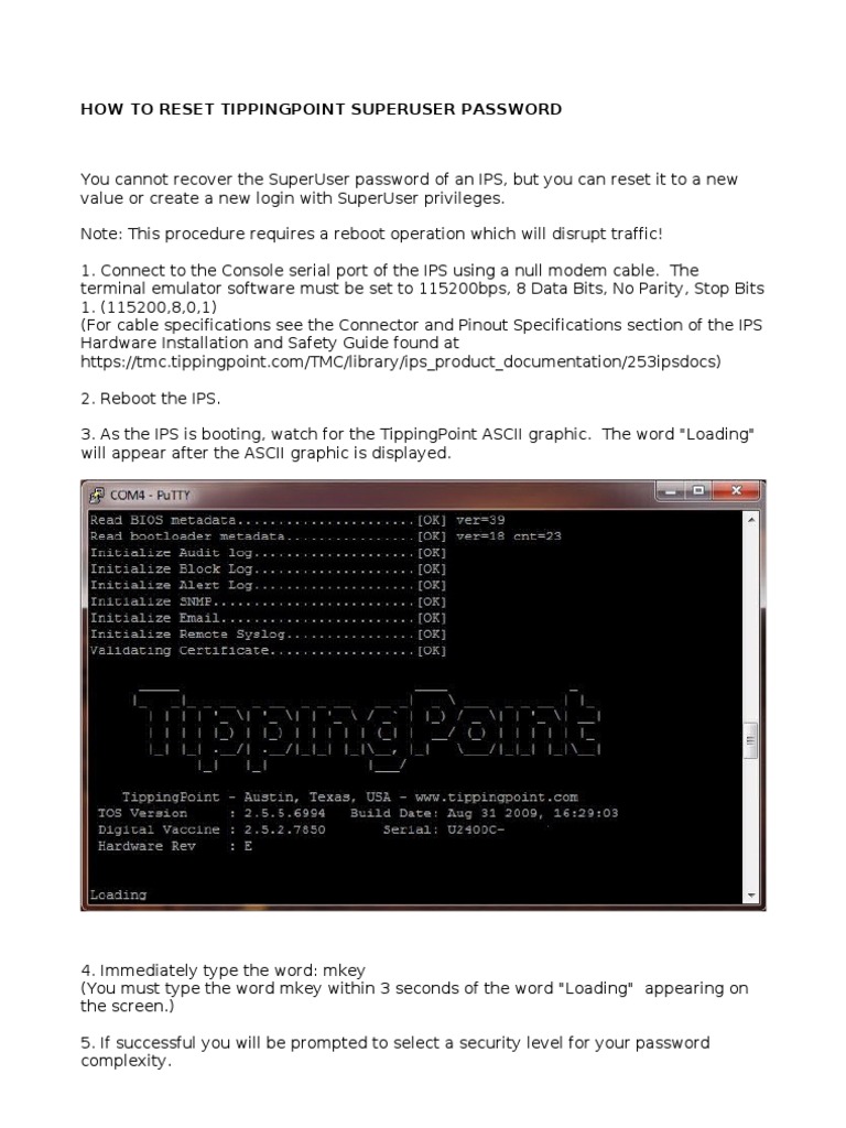 Resetting TippingPoint SuperUser Password | PDF