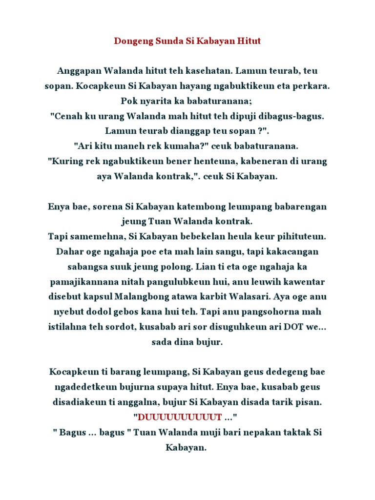 Dongeng Sunda Si Kabayan Hitut | PDF