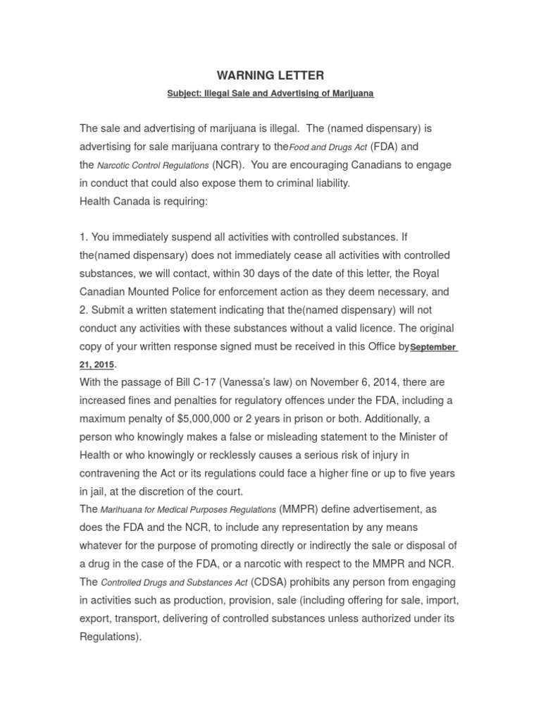 Warning Letter | PDF | Cannabis (Drug) | Food And Drug Administration