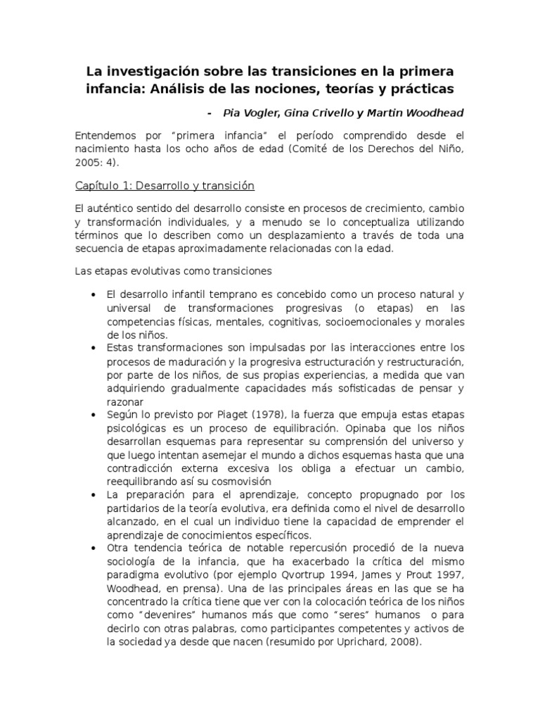 La investigación sobre las transiciones en la primera infancia: Análisis de las nociones ...