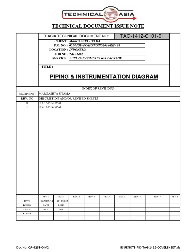 Piping & Instrumentation Diagram: Technical Document Issue Note | PDF