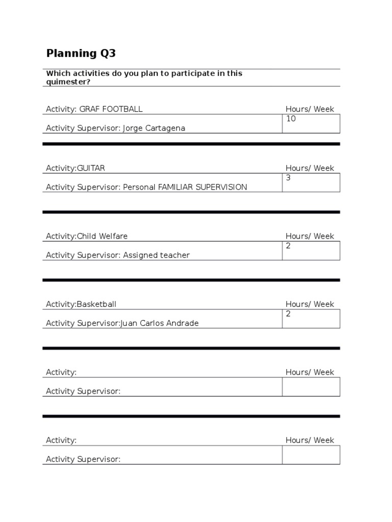 Planning Q3: Which Activities Do You Plan To Participate in This ...