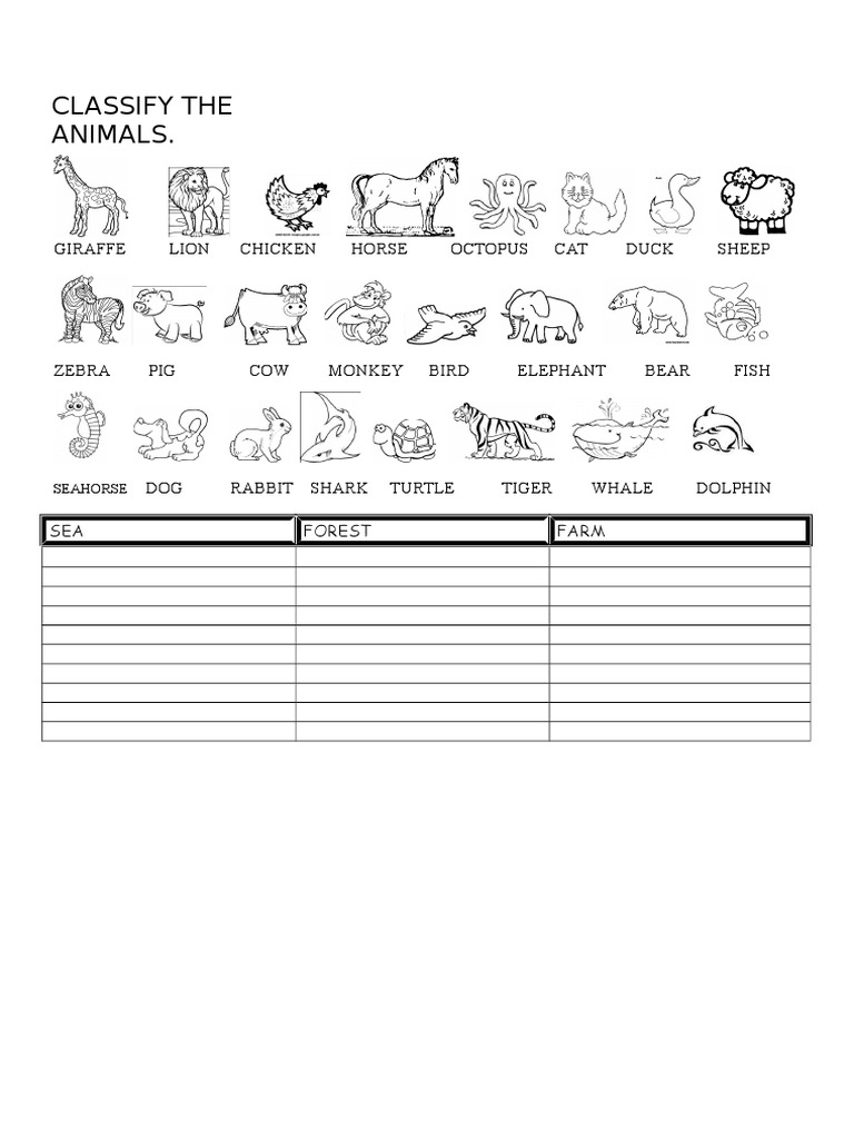 Classify Animals - Sea.forest - Farm | PDF