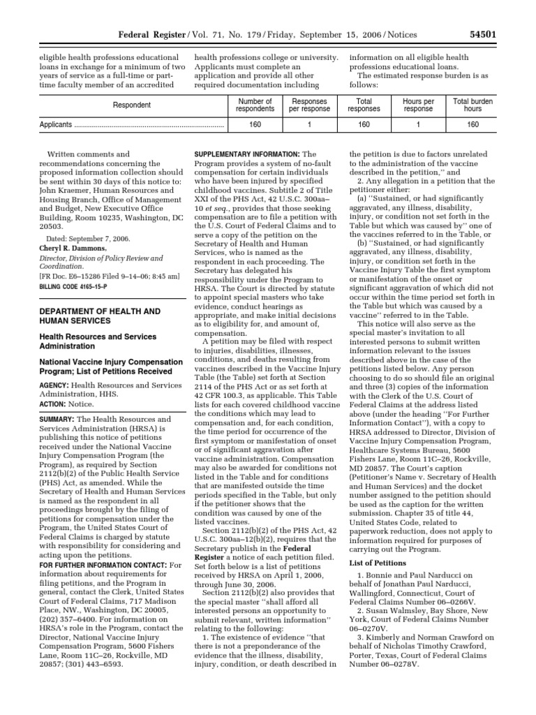 Notice: National Vaccine Injury Compensation Program: Petitions ...