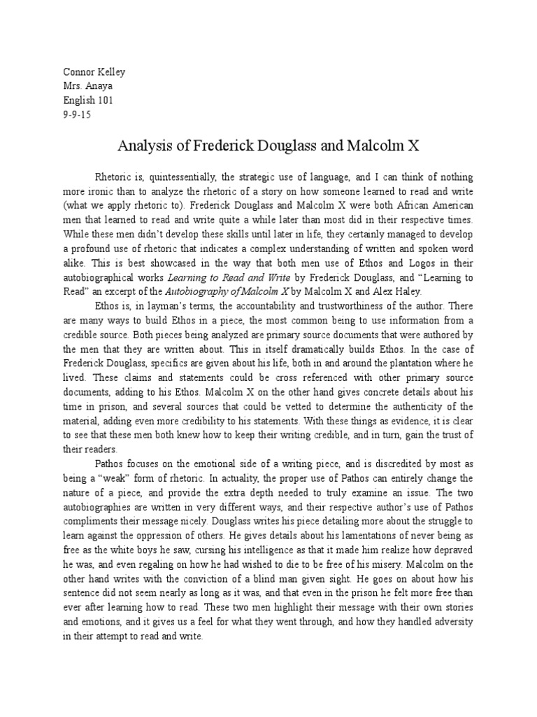 Rhetorical Analysis of Douglass and Malcolm X | PDF | Rhetoric ...