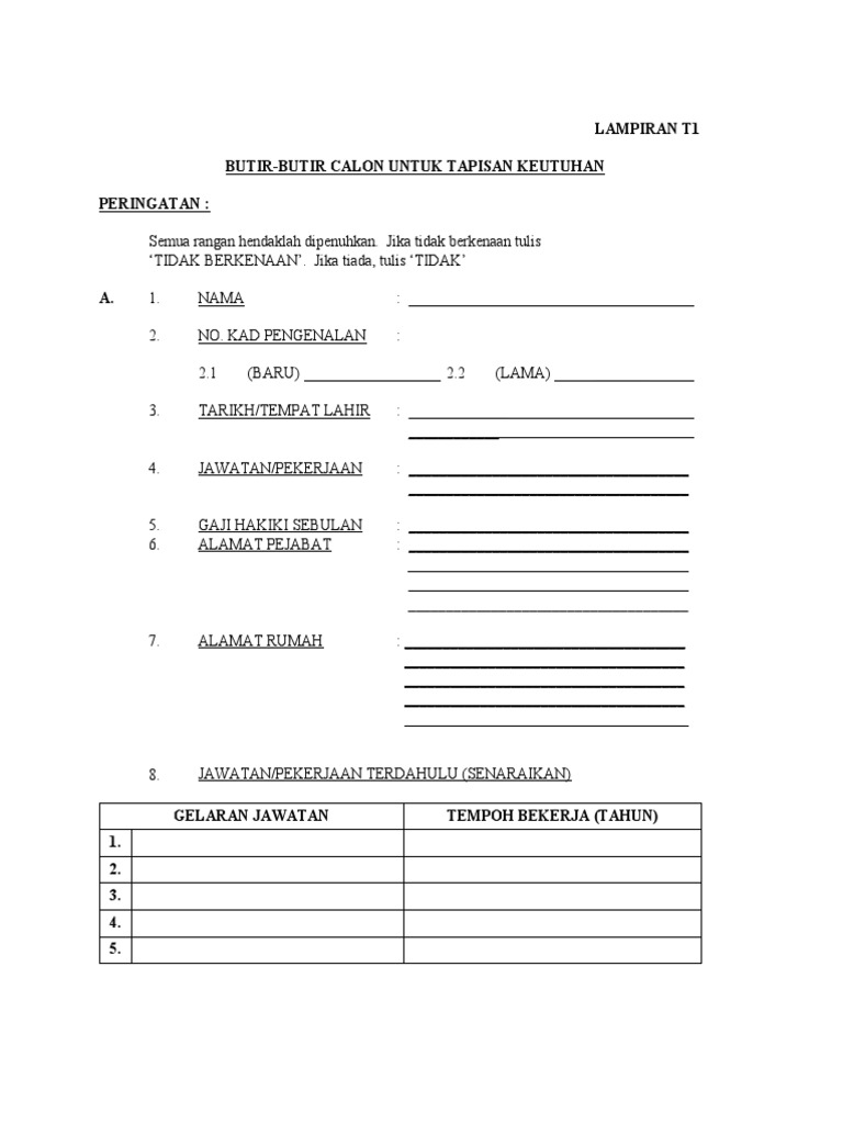 Borang Tapisan Keutuhan Lampiran t1. | PDF