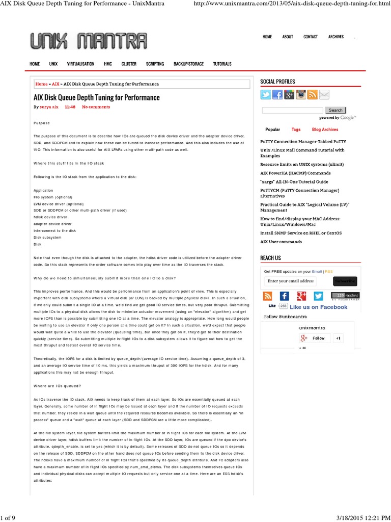 AIX Disk Queue Depth Tuning For Performance UnixMANTRA | Download Free PDF | Computer Data ...