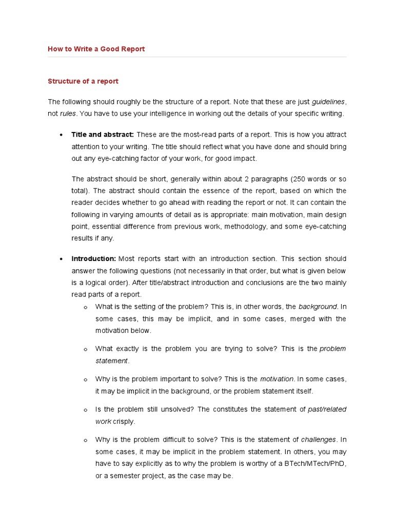 Report Writing Style and Structure | PDF | Abstract (Summary) | Table ...