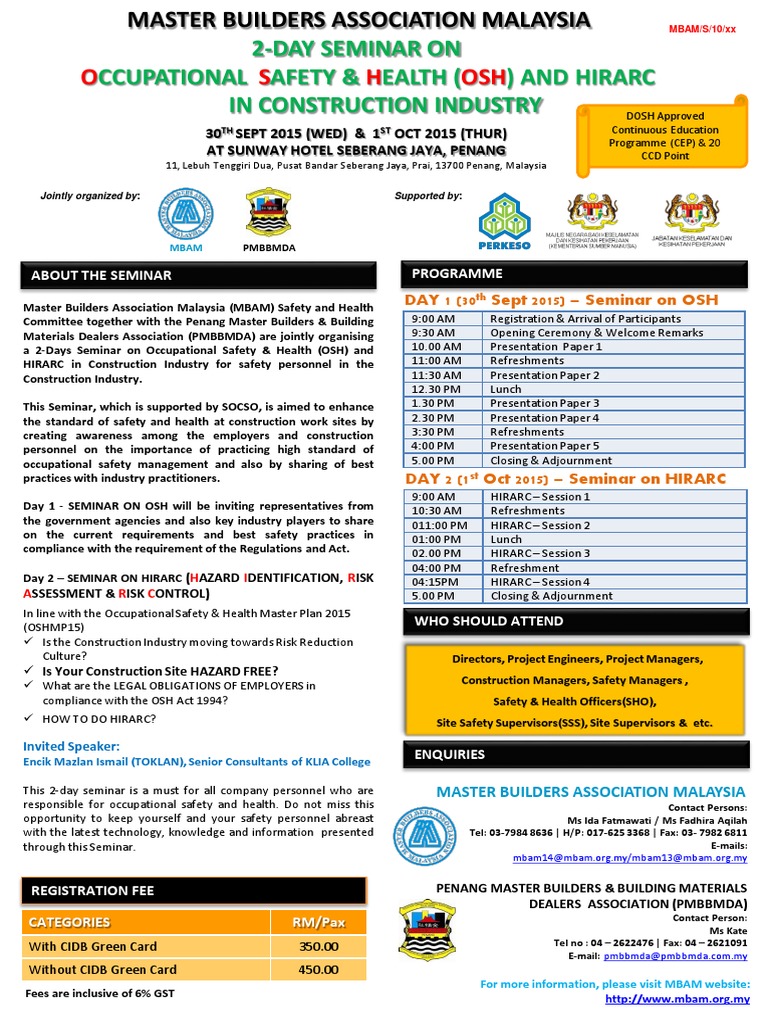 Brochure Seminar in OSH 2015 PNG | PDF | Occupational Safety And Health ...