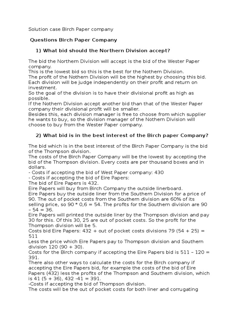 Solution Case Birch Paper Company | PDF | Inventory | Microeconomics