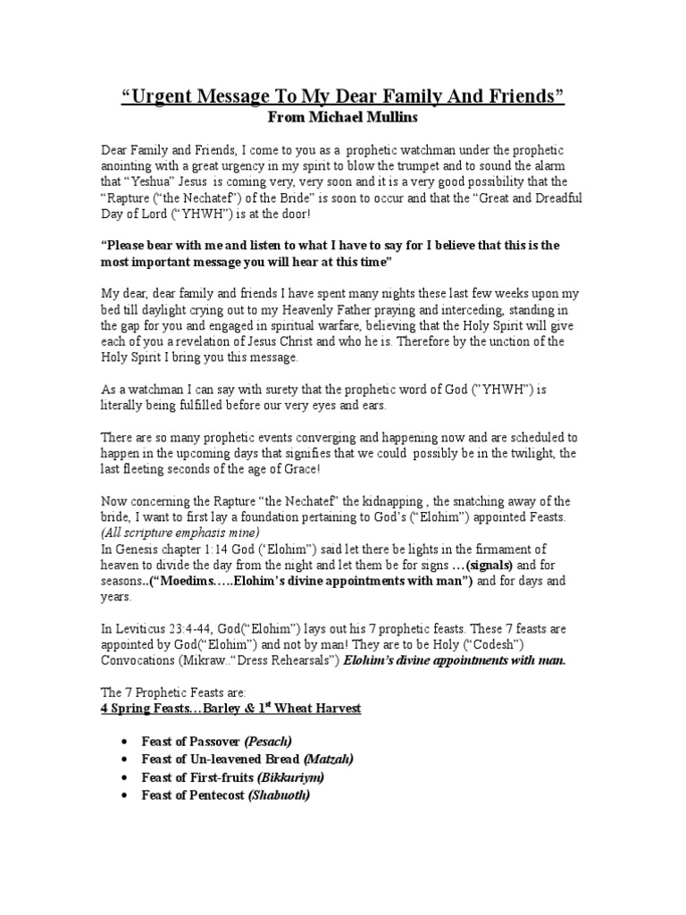 Urgent Message To My Dear Family and Friends! | PDF | Rosh Hashanah ...