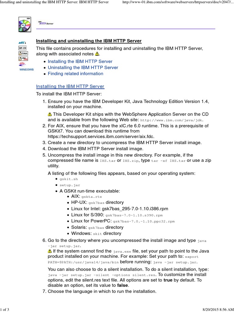 Ibm HTTP Server - Installation Guide | PDF | Installation (Computer ...