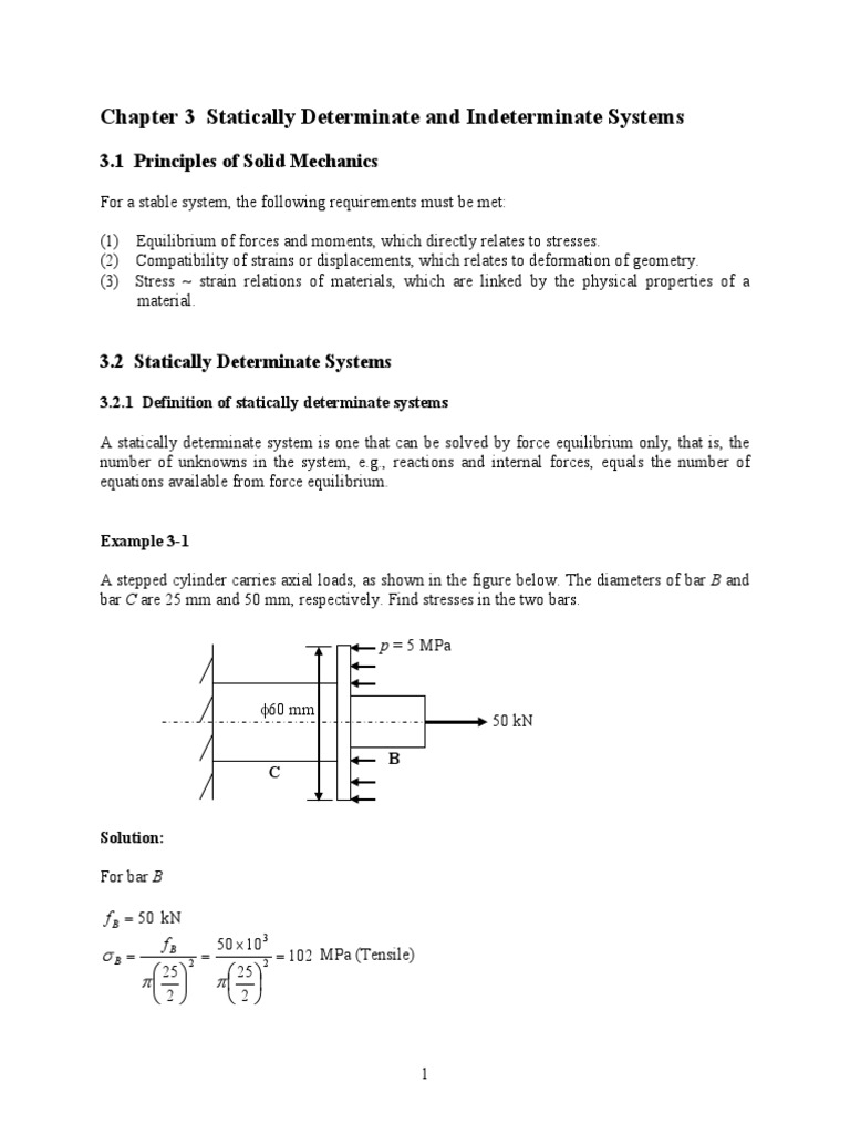 Chapter 3 Statically Determinate and Indeterminate Systems: 3.1 Principles of Solid Mechanics ...
