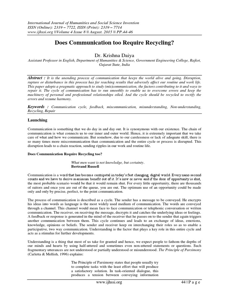 Recycling Communication for Clarity | PDF | Occam's Razor | Understanding