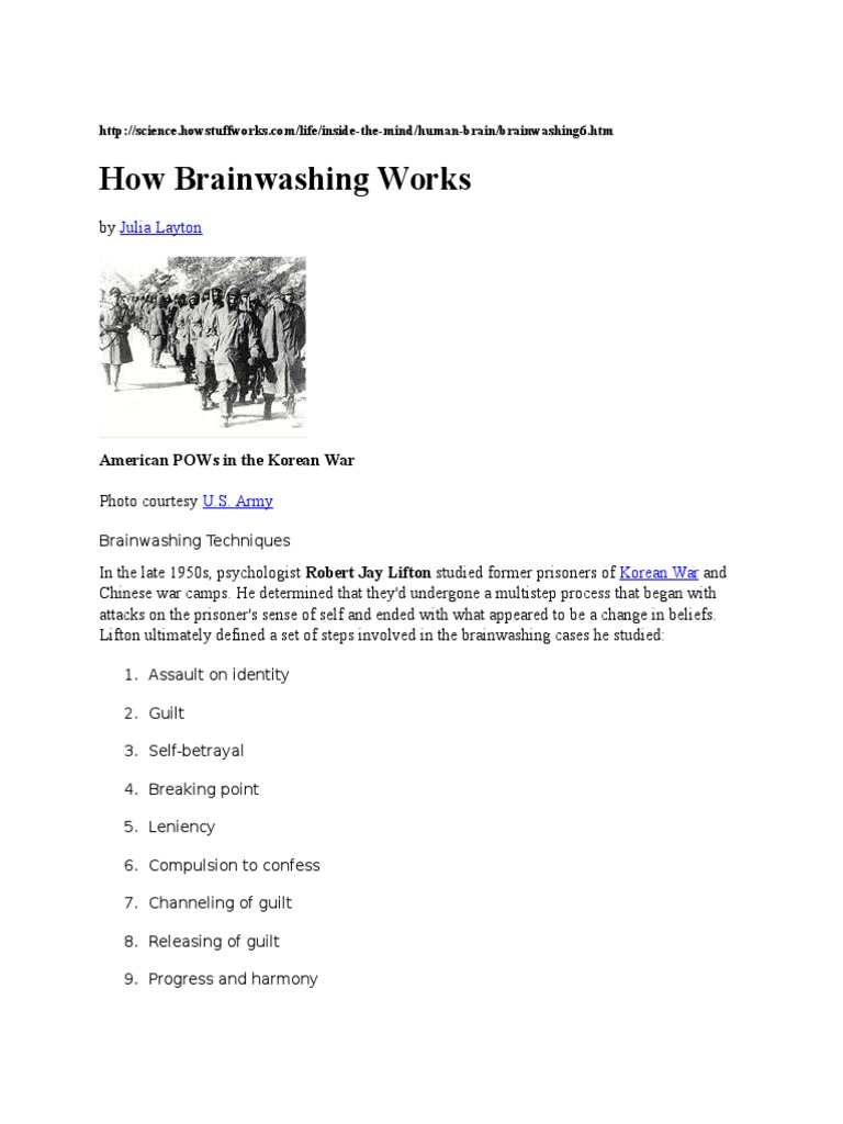How Brainwashing Works: Julia Layton | PDF | Mind Control | Guilt (Emotion)
