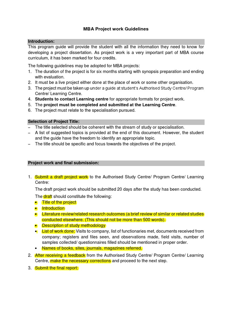 MBA Project Work Guidelines | PDF | Retail | Patient