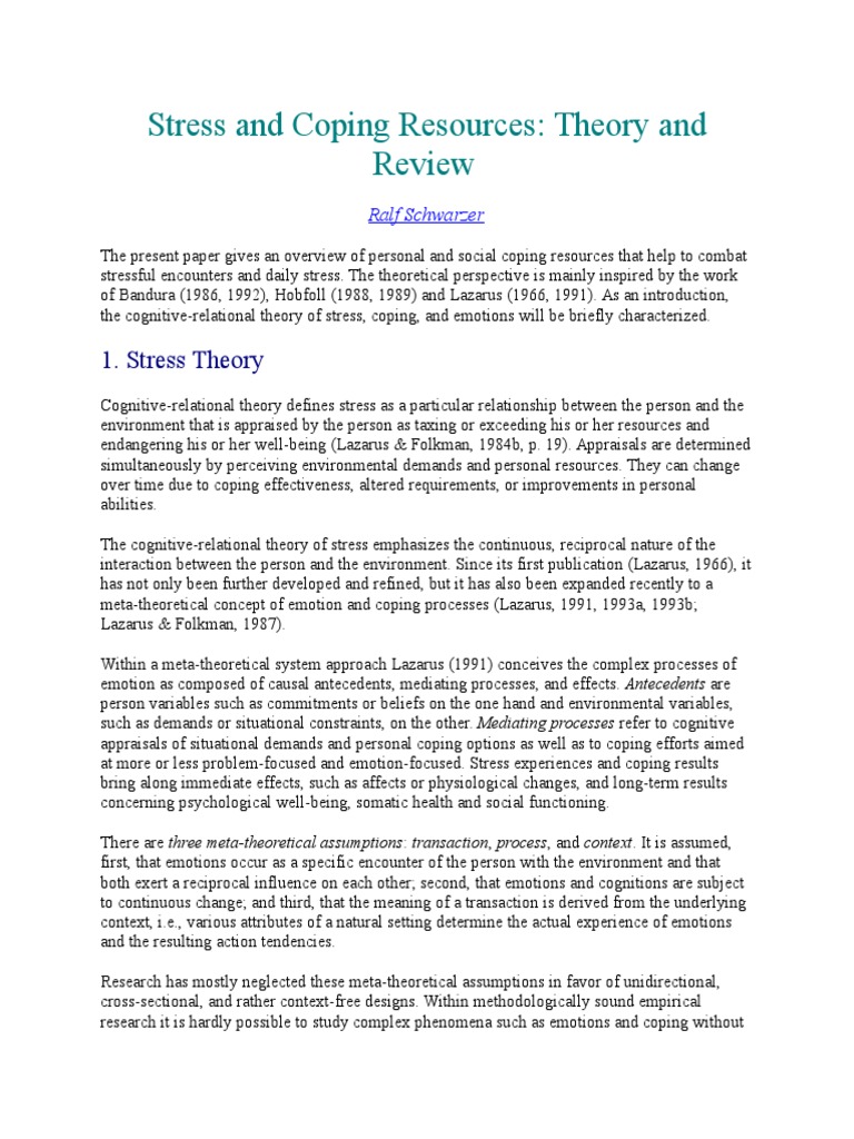 Stress and Coping Resources | PDF | Self Efficacy | Coping (Psychology)