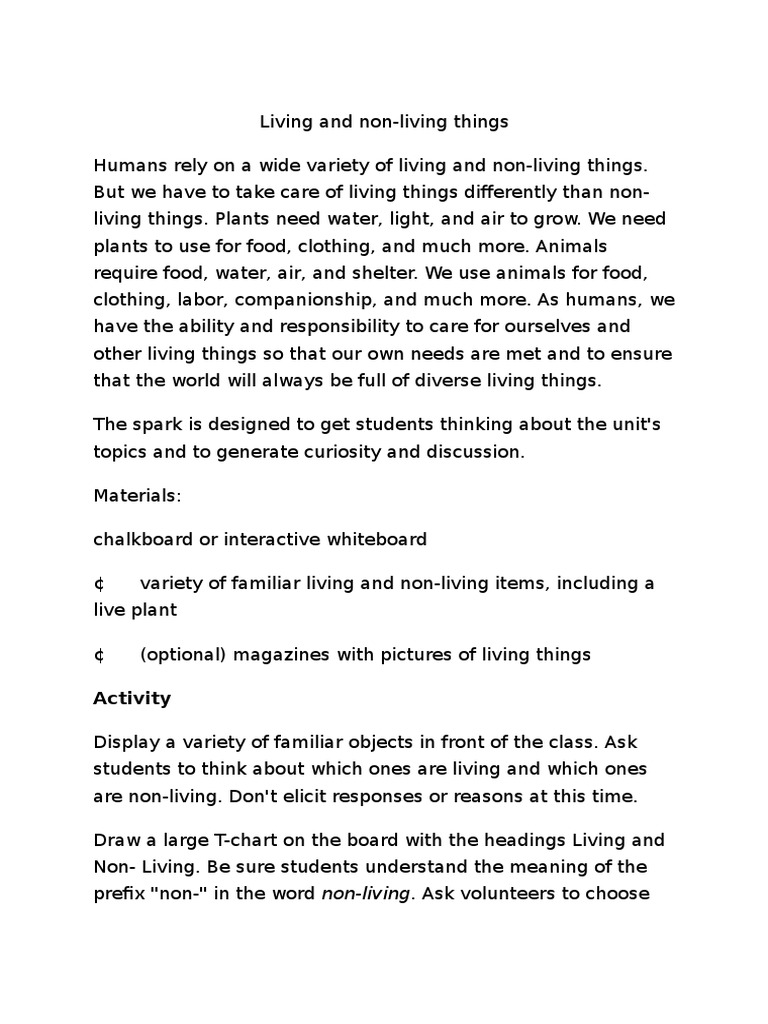 Living and Non-Living Lesson | PDF | Life | Understanding