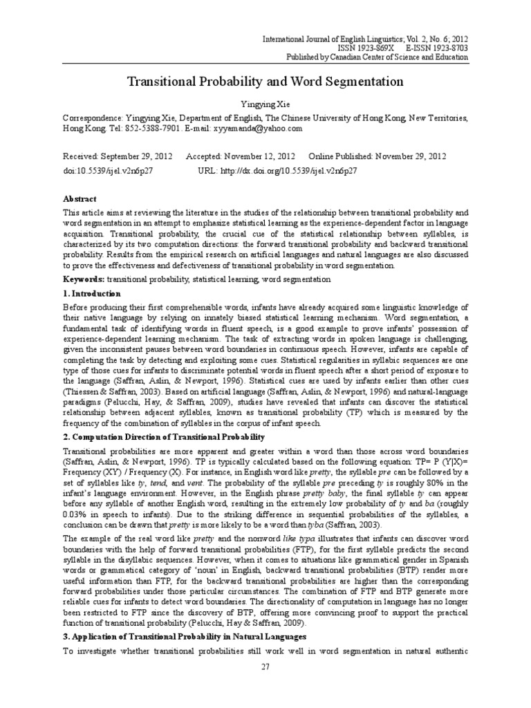 Transitional Probability and Word Segmentation | PDF | Neuropsychology | Epistemology