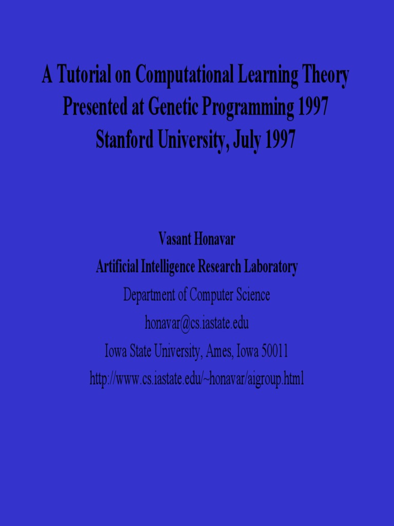 A Tutorial On Computational Learning Theory Presented at Genetic ...