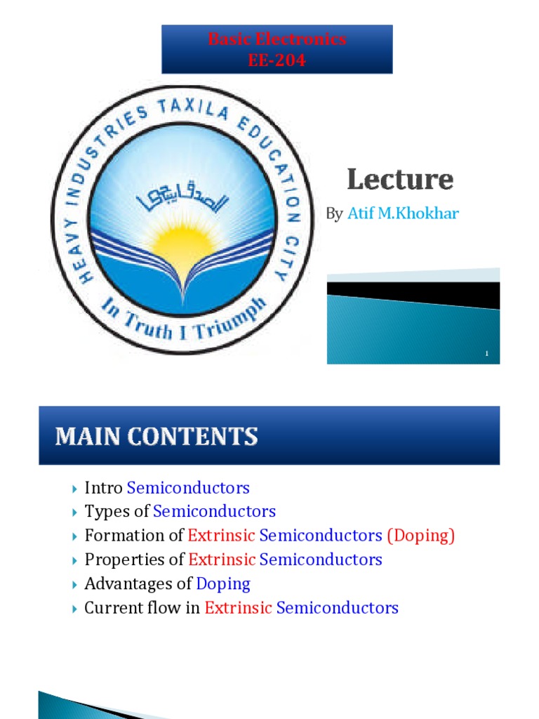 Basic Electronics EE-204 | PDF | Doping (Semiconductor) | Semiconductors
