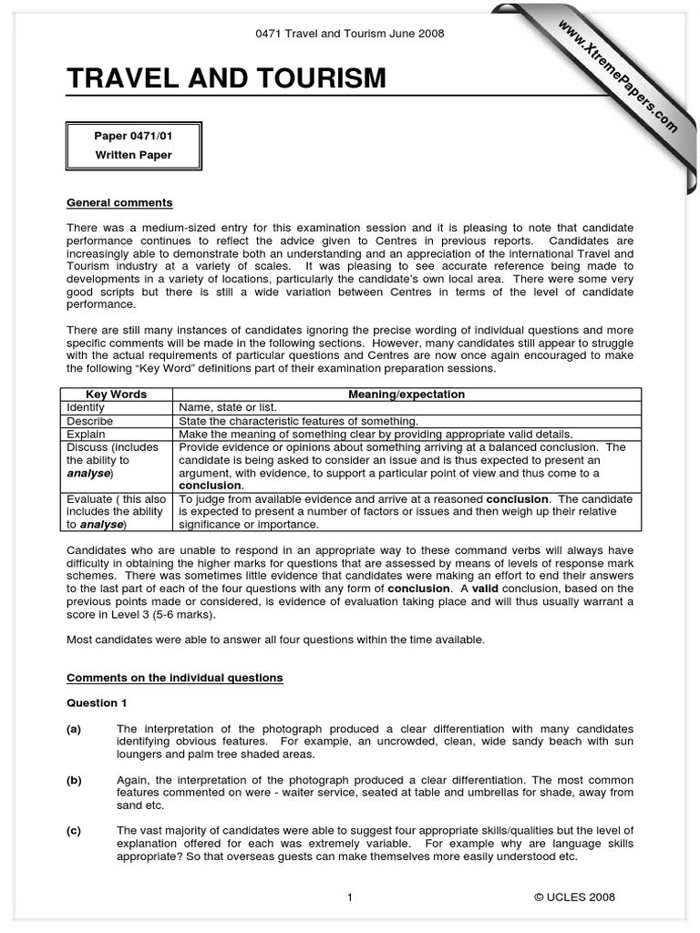 Travel and Tourism: Paper 0471/01 Written Paper | PDF | Educational ...