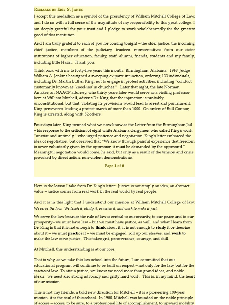 Installation Speech | PDF | Martin Luther King Jr. | Justice