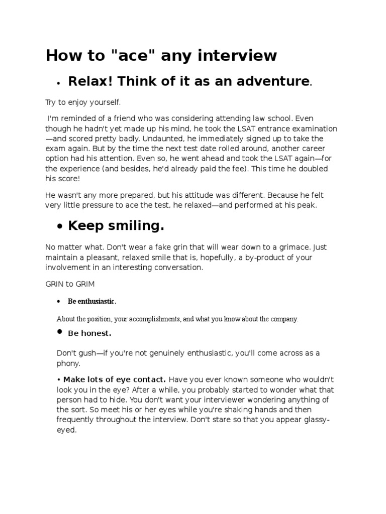 How To "Ace" Any Interview: Relax! Think of It As An Adventure ...