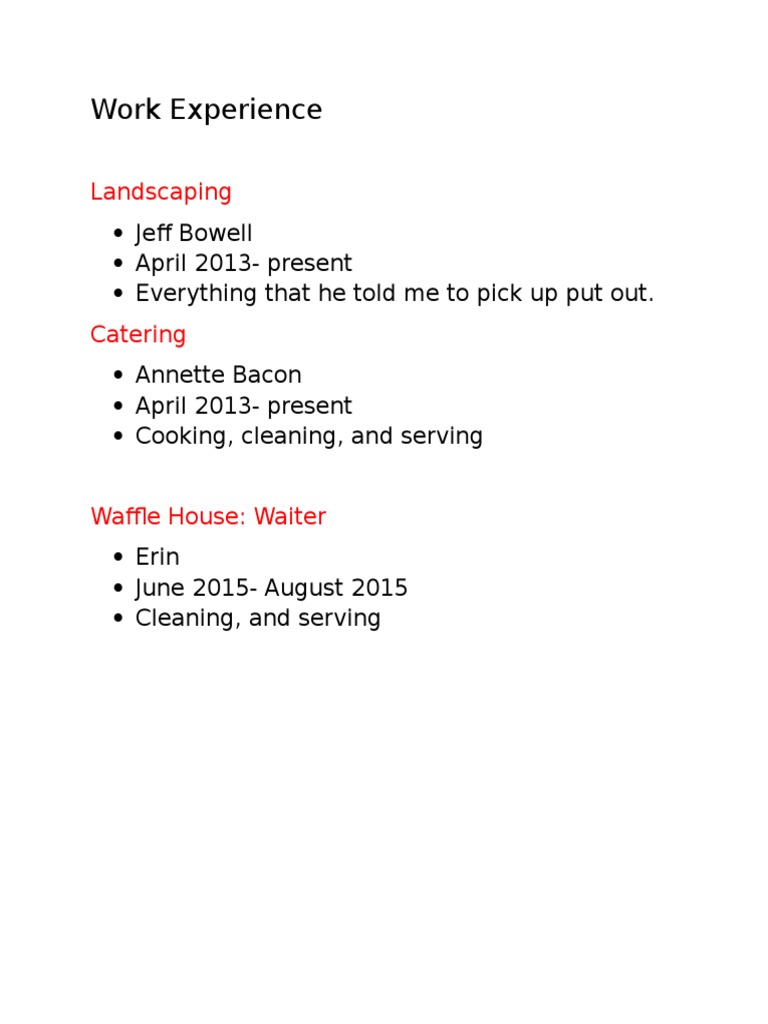 Work Experience Summary: Landscaping & Catering | PDF