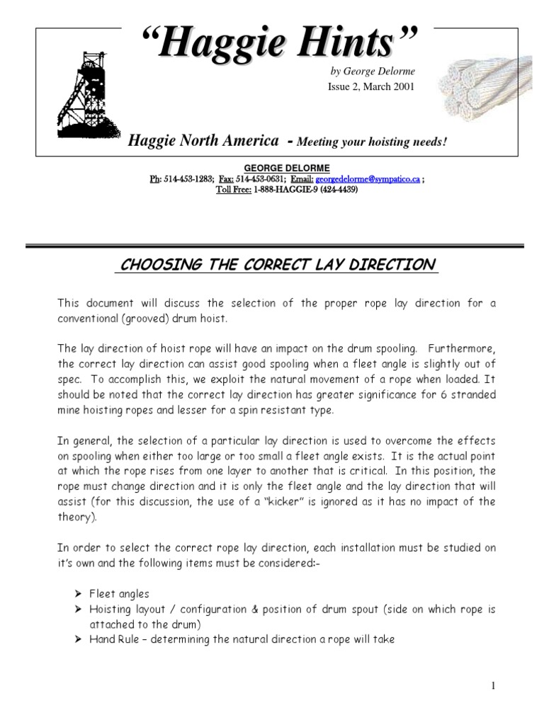 Determining the Proper Rope Lay Direction for Conventional Drum Hoists ...