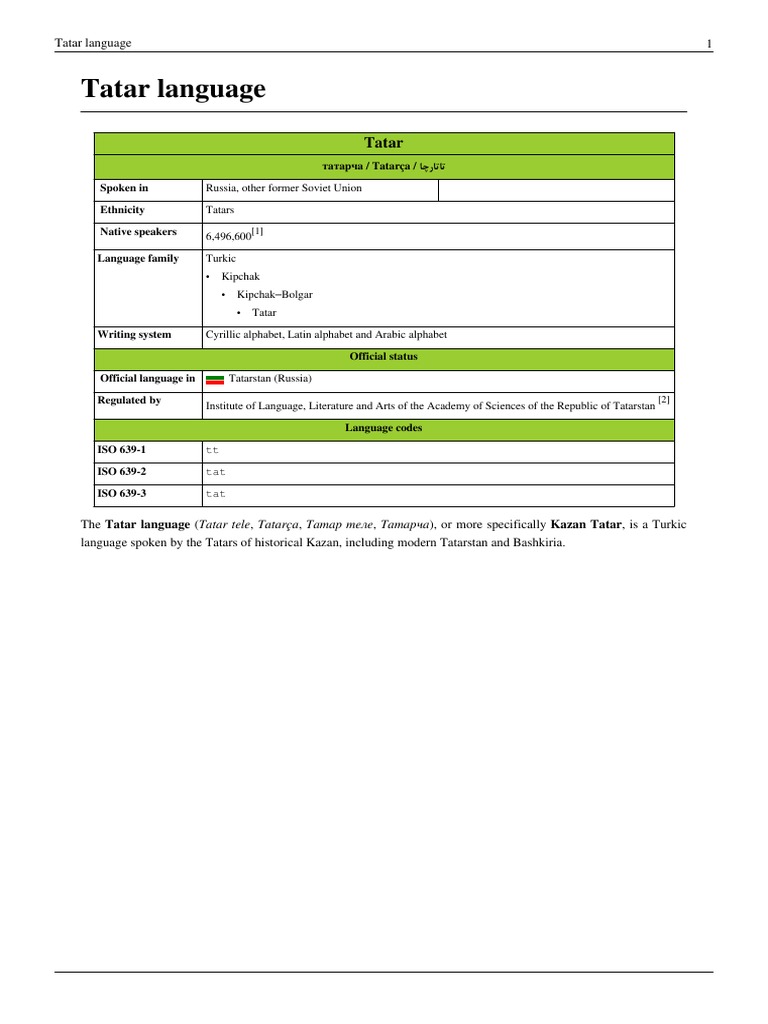 Tatar Language | Download Free PDF | Oral Communication | Philology