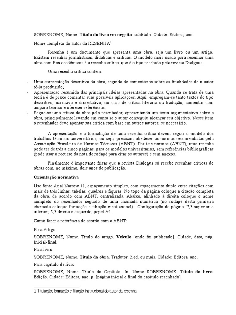 Guia de Resenha Crítica ABNT | PDF | Ficção Geral