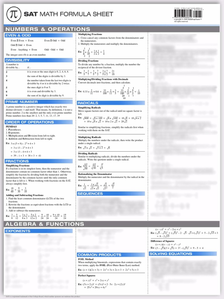 SAT Math Formula Sheet Preview | PDF | Fraction (Mathematics) | Angle