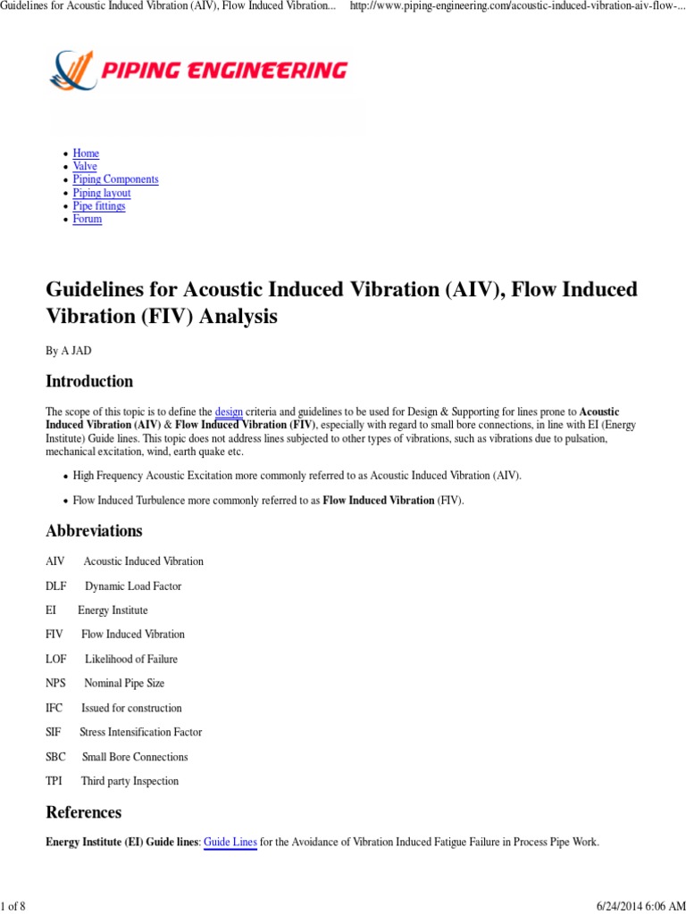 Guidelines For Acoustic Induced Vibration (AIV), Flow Induced Vibration (FIV) Analysis | PDF ...