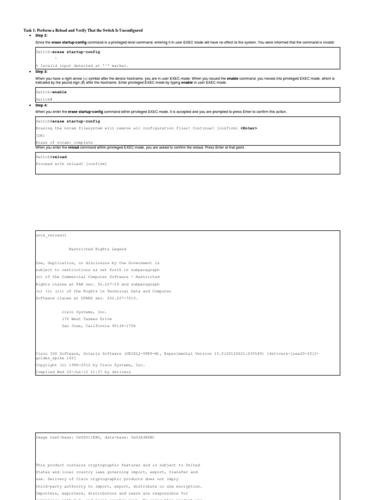 Lab 1-1 Performing Switch Startup and Initial Configuration | PDF ...