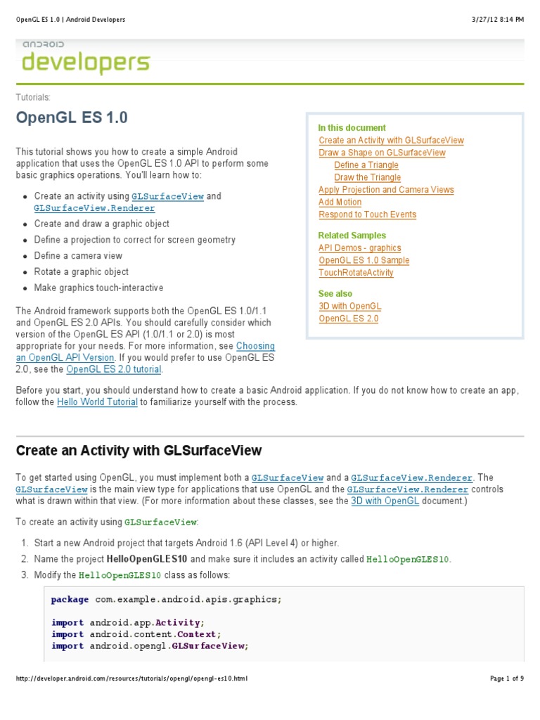 Android Opengl Es 10 Pdf Shader Android Operating System