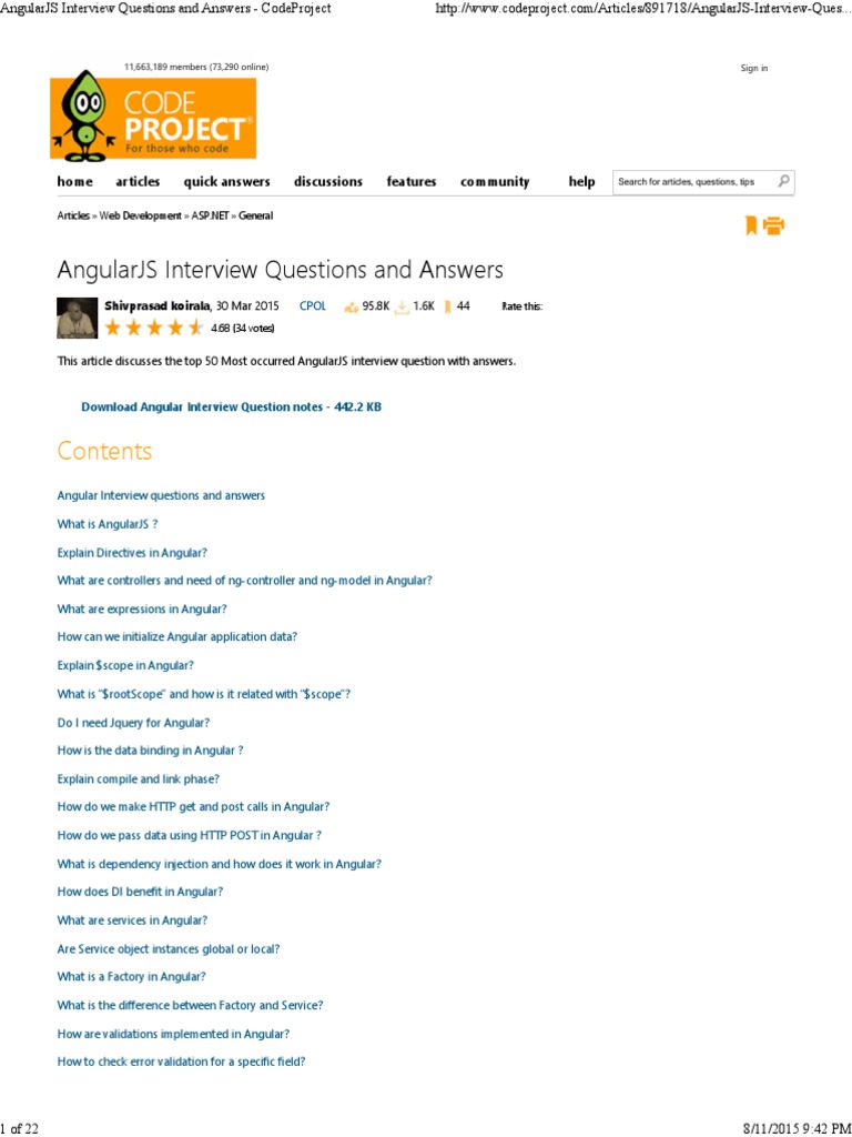 AngularJS Interview Questions and Answers - CodeProject | PDF | Angular ...