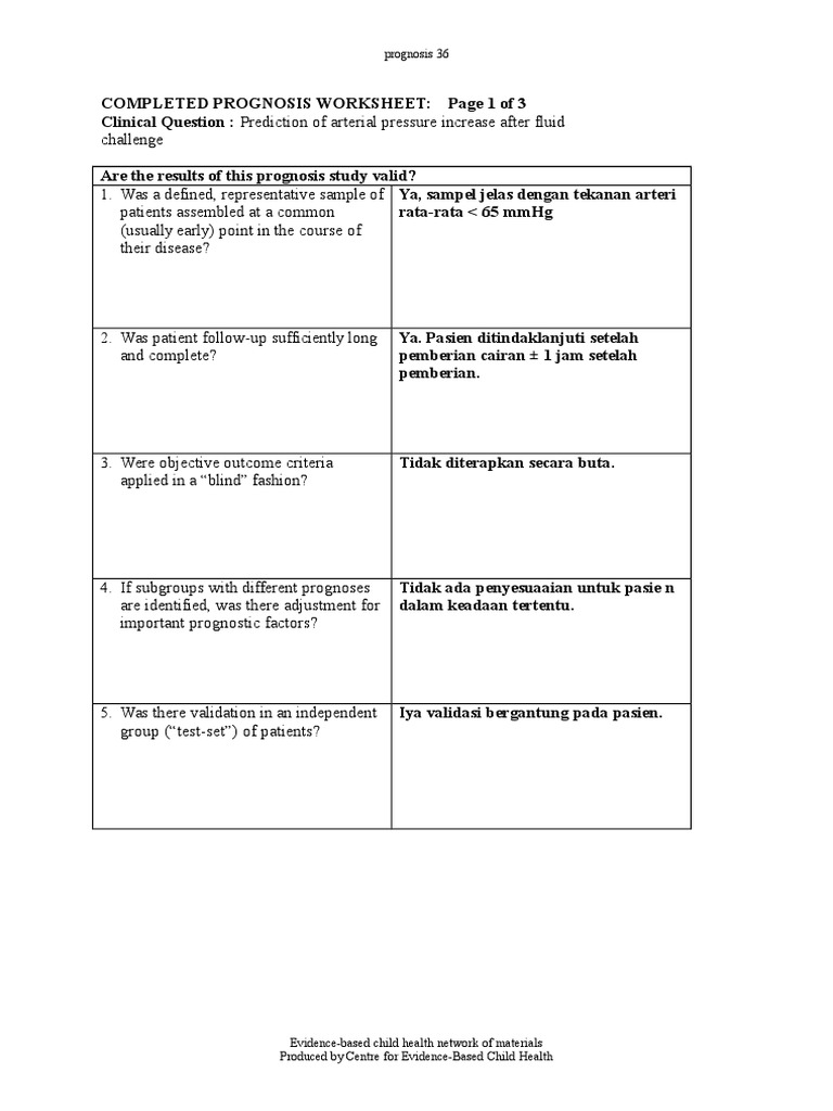 Worksheet Prognosis | PDF | Prognosis | Evidence Based Medicine