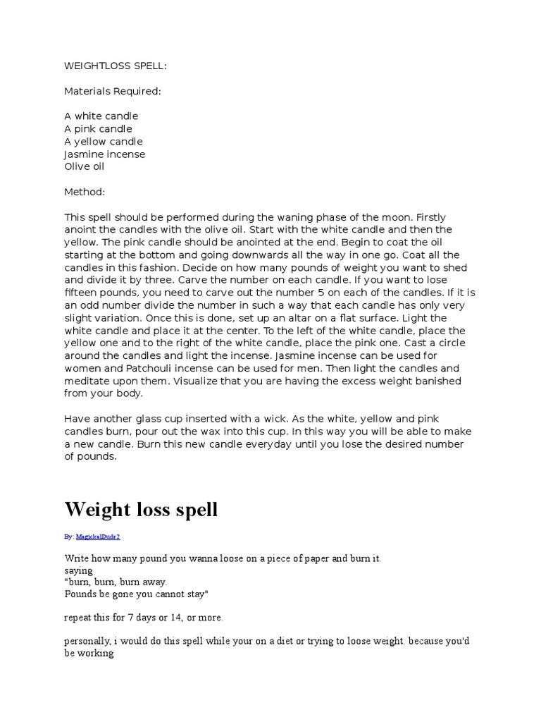 Weight Loss Spells | PDF | Magic (Paranormal) | Candle