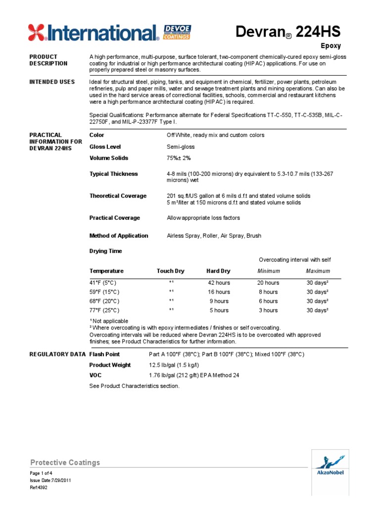 Devran 224HS Epoxy 4392 P Eng Usa LTR | PDF | Epoxy | Concrete