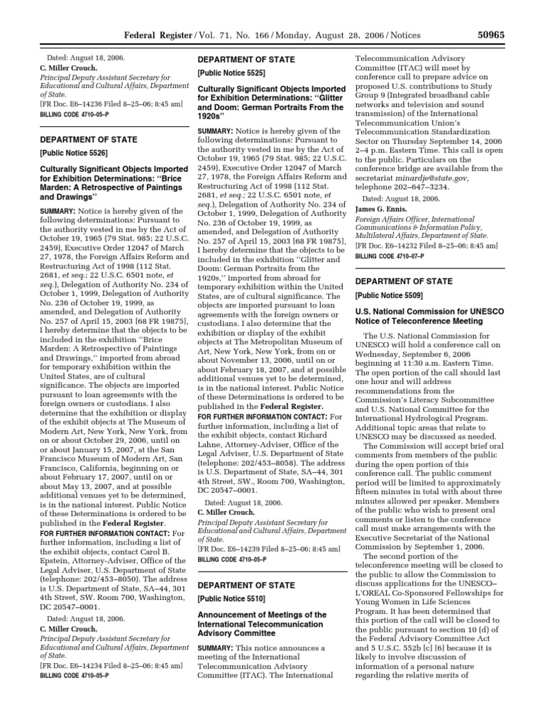 Notice: Culturally Significant Objects Imported For Exhibition: U.S ...