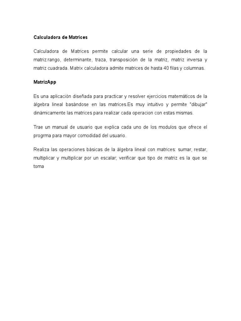 Calculadora de Matrices | PDF | Determinante | Matriz (Matemáticas)