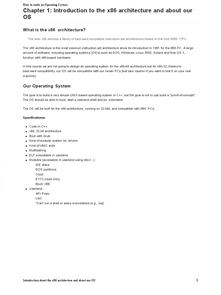 Chapter 1: Introduction To The x86 Architecture and About Our OS | PDF ...