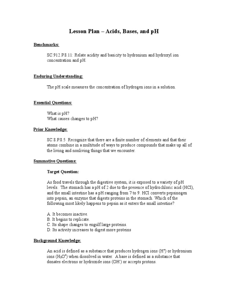 Acids and Bases Lesson Plan | PDF | Acid | Ph