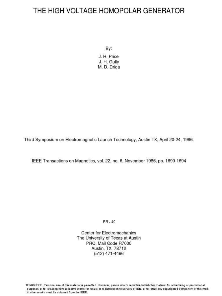 The High Voltage Homopolar Generator | PDF | Inductor | Bearing ...