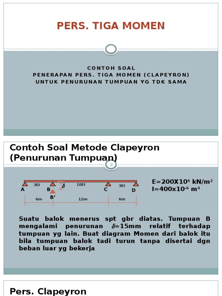 Contoh PERS TIGA MOMEN Penurunan Tumpuan Tak Sama | PDF