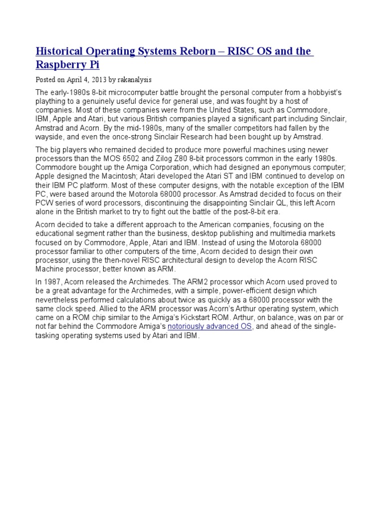 Historical Operating Systems Reborn - RISC OS and The Raspberry Pi ...