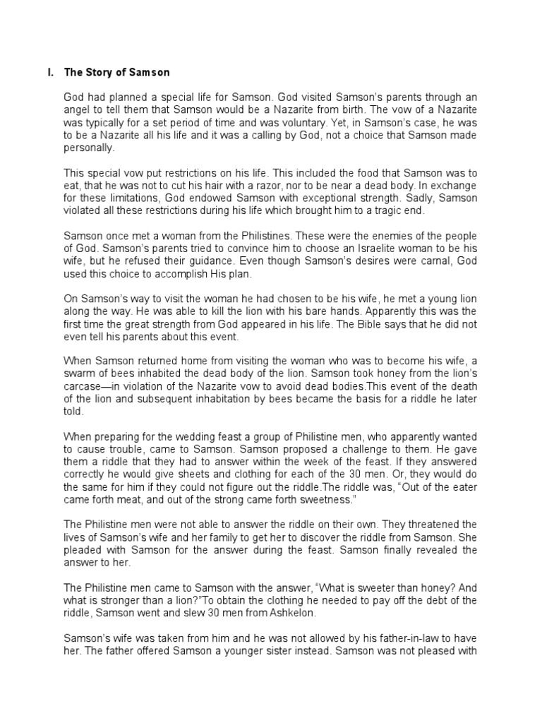 Story of Samson (Discussion) | PDF | Samson | Religion And Belief