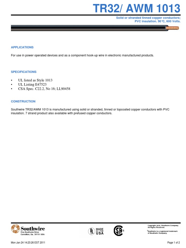 TR32 AWM 1013 Copper Wire Specifications | PDF | Technology & Engineering
